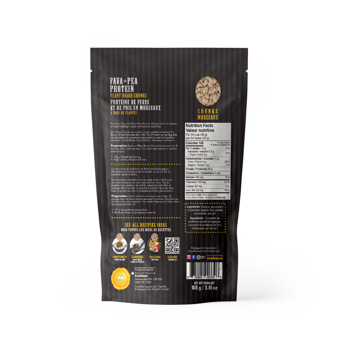 Ecoideas Organic Fava + Pea Protein Chunks - (108g)